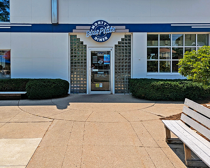The iconic blue signage of Monty's welcomes hungry travelers like a beacon of hope for empty stomachs on Atwood Avenue.