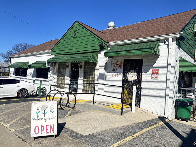 The humble green and white exterior of Home grown GA Restaurant might not scream "culinary destination," but locals know this unassuming spot houses breakfast magic worth the trip.