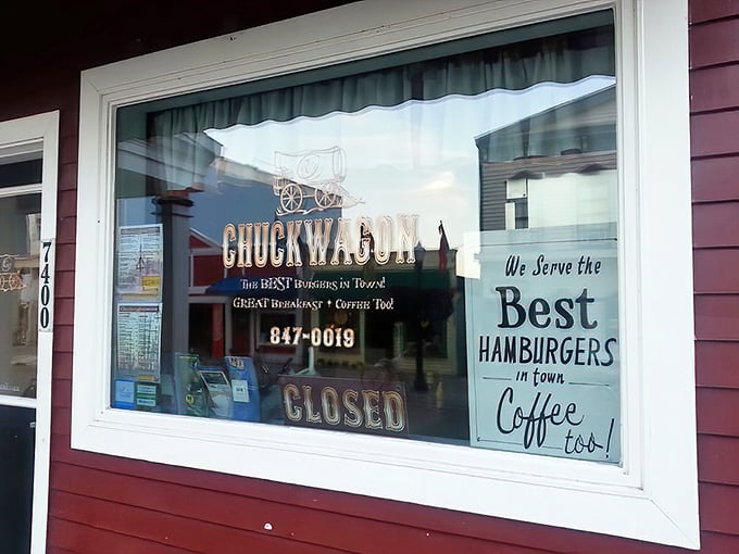 The little red diner that could! The Chuckwagon's modest exterior with its classic striped awning promises big flavors inside this Mackinac Island gem.