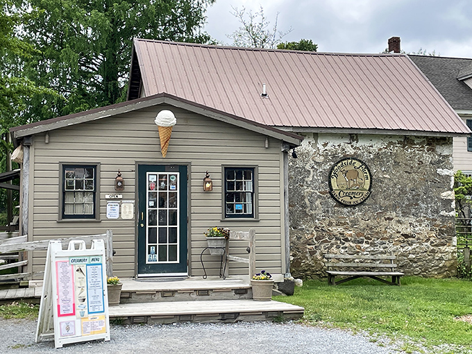 The perfect rural ice cream sanctuary. Woodside Farm Creamery's charming stone-and-wood building promises dairy delights that city slickers can only dream about.