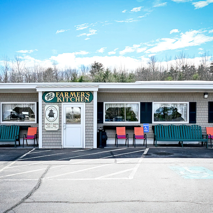 The unassuming exterior of Farmer's Kitchen belies the culinary treasures within. Those colorful flower boxes are your first clue that someone here cares about the details.