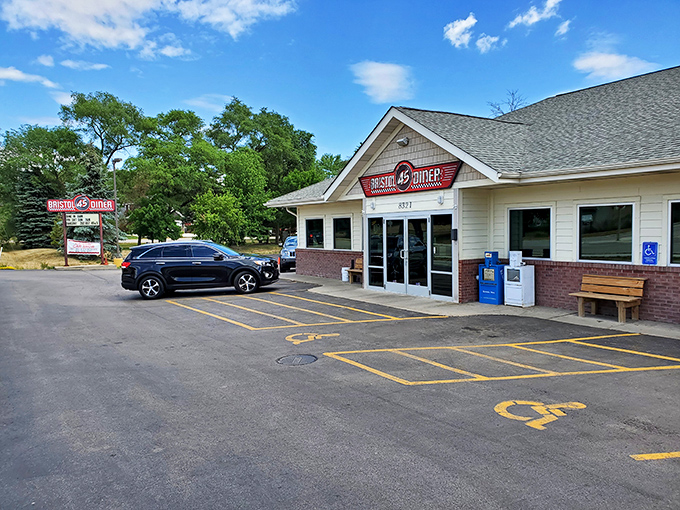 The unassuming exterior of Bristol 45 Diner proves once again that culinary treasures often hide in plain sight along Wisconsin's highways.
