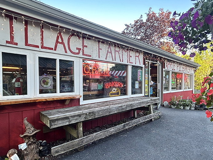 The red exterior of Village Farmer and Bakery stands like a beacon of hope for hungry travelers. This unassuming building houses pie perfection.