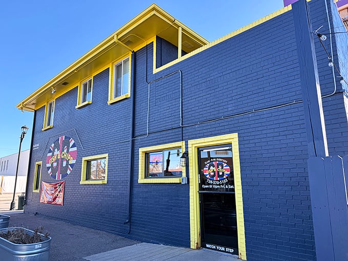 The unmistakable blue exterior with Union Jack logos announces GB Fish & Chips like a British embassy on Colorado soil. Fish diplomacy at its finest!