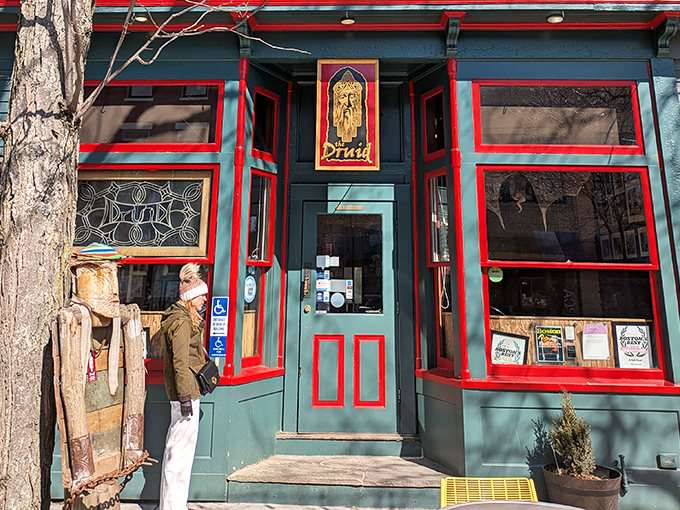 The emerald facade with cherry-red trim isn't just eye-catching&mdash;it's a promise that inside this unassuming Cambridge corner, culinary magic awaits.