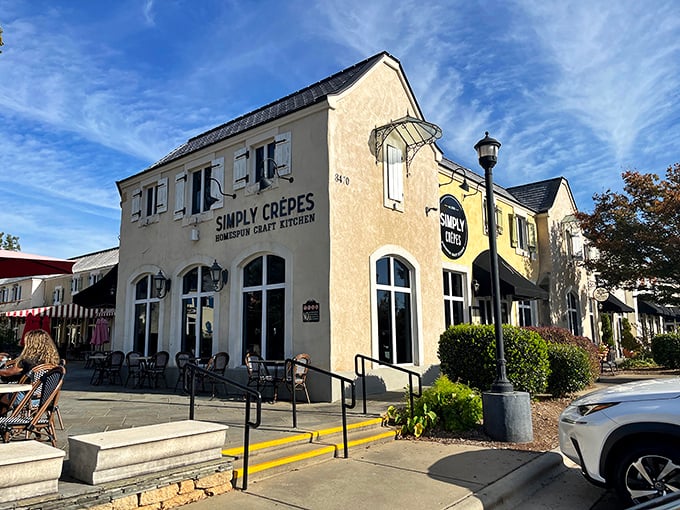 Simply Cr&ecirc;pes' stucco exterior and charming European-inspired architecture makes you feel like you've stumbled upon a caf&eacute; in a French village rather than North Raleigh.
