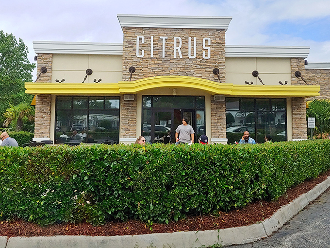 Citrus welcomes hungry visitors with its distinctive stone facade and cheerful yellow awning&mdash;like sunshine beckoning you to breakfast paradise.