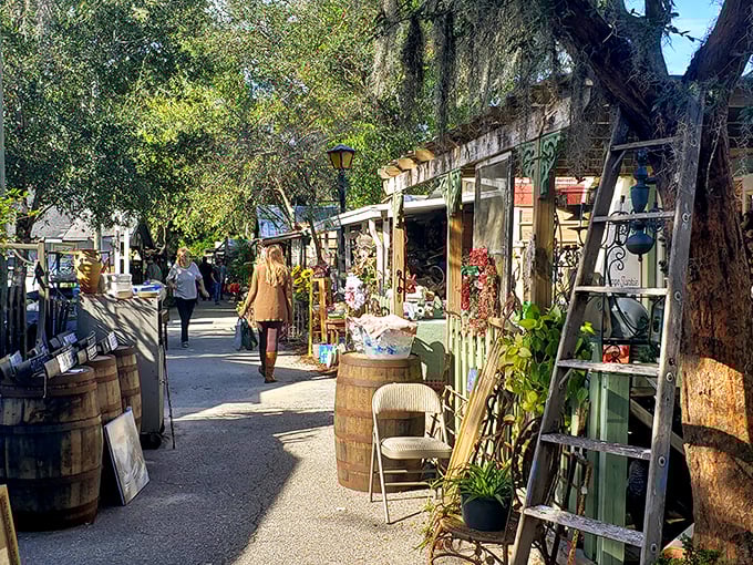 The treasure hunt begins! Shoppers browse under covered pavilions where yesterday's castoffs become tomorrow's conversation pieces.