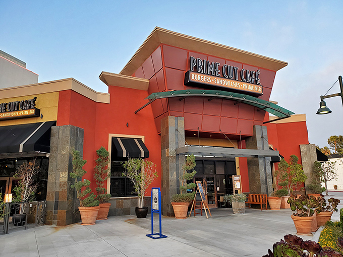 Prime Cut Caf&eacute;'s welcoming exterior promises serious steakhouse business with a side of Orange County charm. 