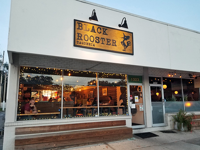 The unassuming storefront of Black Rooster Taqueria beckons like a secret handshake among Orlando foodies. Those wooden benches have witnessed countless taco-induced smiles.
