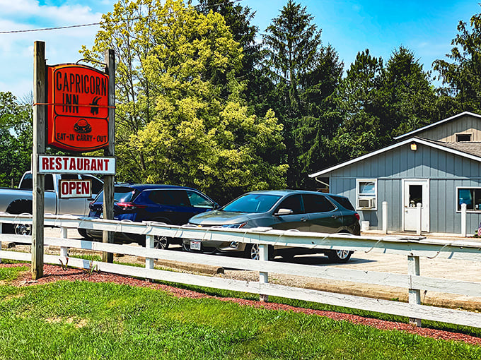 The unassuming blue exterior of Capricorn Inn might not stop traffic, but locals know this modest building houses burger greatness worth the journey.