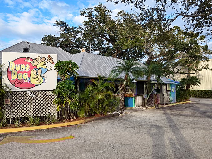 The surfing dog on the sign says it all &ndash; this Jupiter gem is where beach vibes and comfort food create the perfect Florida escape.