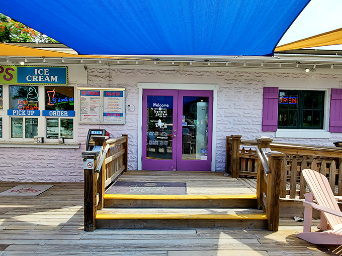 Those pink doors aren't just an entrance to a store &ndash; they're a portal to sandwich paradise. The charming exterior promises island treasures within. 