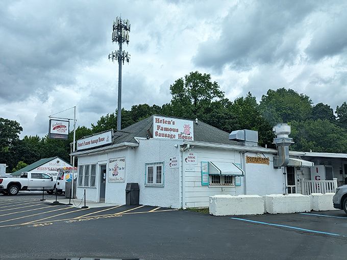 The unassuming white exterior of Helen's Sausage House might fool you, but that line of hungry patrons at dawn tells the real story.