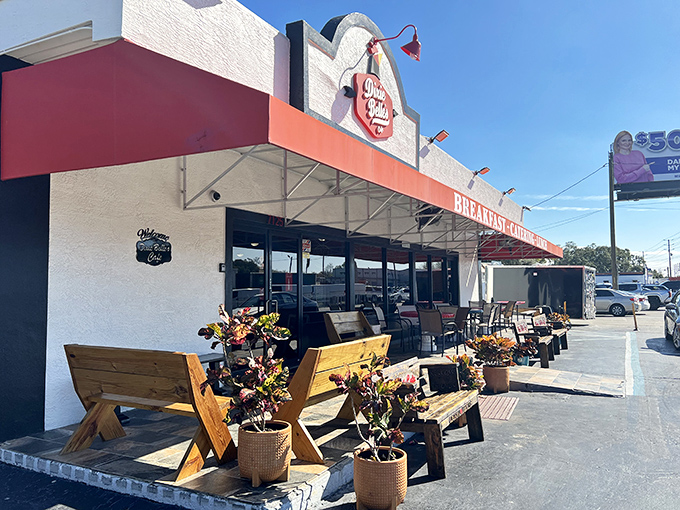 Dixie Belle's unassuming exterior hides culinary treasures within. Those wooden benches aren't just for show&mdash;they're recovery zones for post-biscuit bliss.