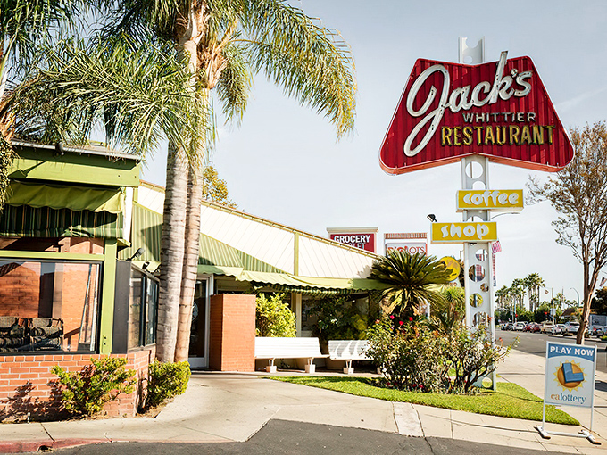 That iconic red sign has been calling hungry Californians home for decades. Jack's Whittier Restaurant stands as a beacon of comfort food excellence.
