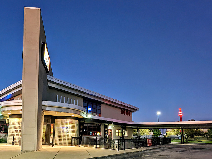 The distinctive mid-century modern architecture of Las Palmas stands out like a delicious anomaly in Champaign's landscape, promising culinary adventures within.
