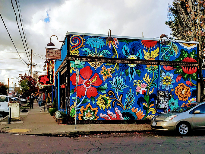 Portland's most eye-catching restaurant facade isn't hiding its personality. This vibrant mural is like a Mexican garden exploded onto the building&mdash;in the best possible way.