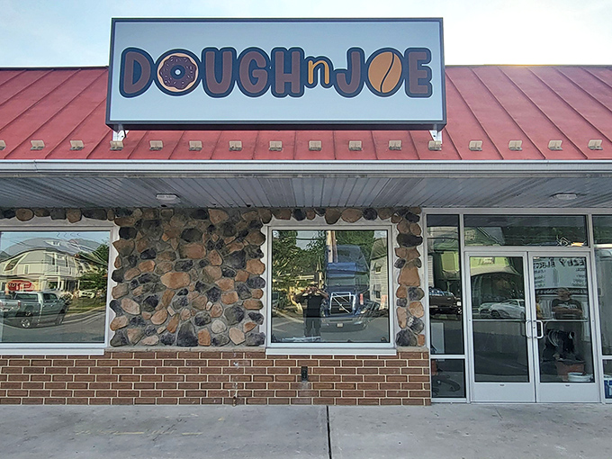 The stone and brick facade of Dough n Joe stands like a humble temple to fried dough, its red roof and simple sign beckoning carb enthusiasts from miles around.