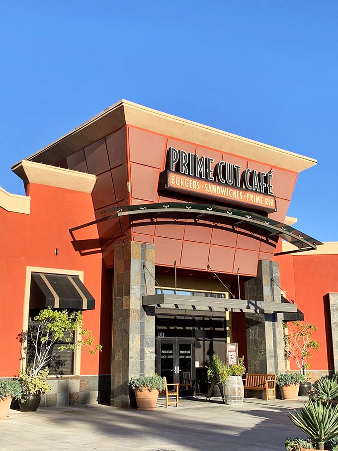 Prime Cut Caf&eacute;'s welcoming exterior promises serious steakhouse business with a side of Orange County charm. 