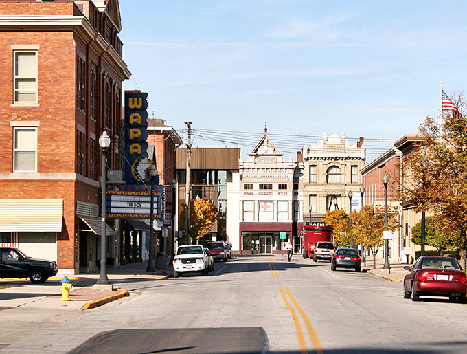 Downtown Wapakoneta's historic Wapa Theatre marquee stands like a sentinel of nostalgia, beckoning visitors into a Main Street that time politely decided to respect.