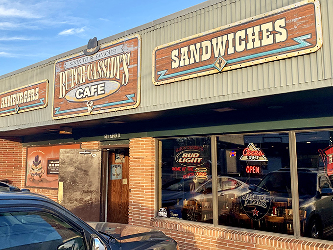 The sign says "FOOD SUDS" but what it really means is "life-changing burgers ahead." No fancy frills, just the promise of greatness.