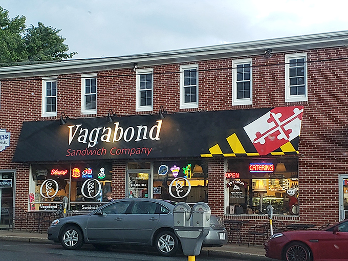 The Maryland flag-adorned awning isn't just patriotic flair&mdash;it's your first clue that local pride and serious sandwich craftsmanship await inside.
