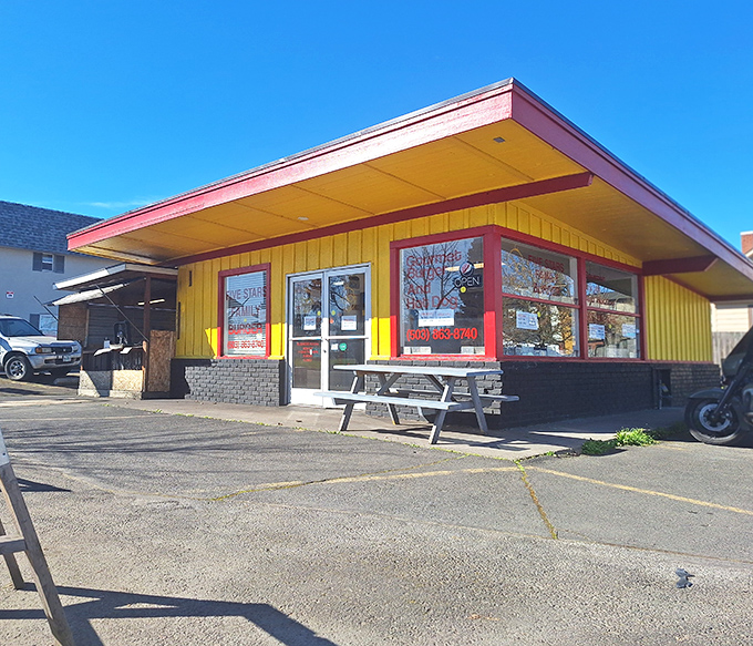 That sunshine-yellow exterior isn't just a building&mdash;it's a beacon of burger hope standing proudly against the Oregon sky, promising delicious things inside.