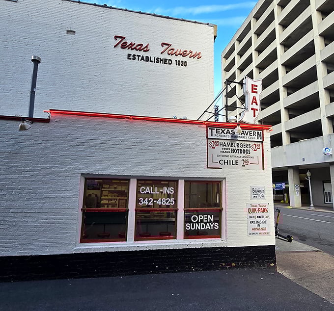 The white brick fa&ccedil;ade of Texas Tavern stands like a time capsule in downtown Roanoke, its vintage signage promising simple pleasures that never go out of style.