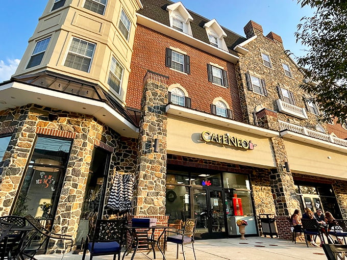 Cafeneo's stone-and-brick exterior isn't just another pretty facade&mdash;it's the gateway to cheesecake nirvana in Newark's bustling college district.