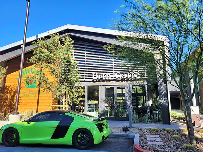 Modern meets cozy at Urth Caffe's Vegas outpost, where even the luxury cars outside seem to pause for a caffeine fix.