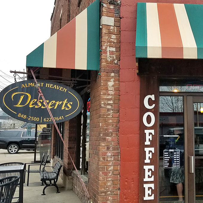 The colorful striped awning beckons like a dessert rainbow, promising sweet treasures inside this charming Bridgeport brick storefront.