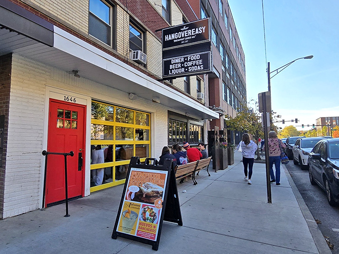 The bright red door and yellow windows of HangOverEasy aren't subtle&mdash;they're practically shouting "Wake up and get in here!" A colorful beacon for hungry Columbus souls.