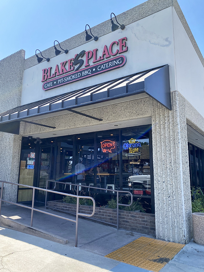 Blake's Place stands proud with rustic charm that whispers "serious barbecue happens here, folks." 