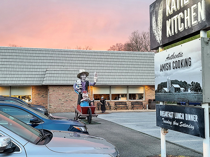 The unassuming exterior of Katie's Kitchen promises Amish cooking magic within. Like finding a Broadway show in a barn &ndash; the best surprises come in modest packages. Ph
