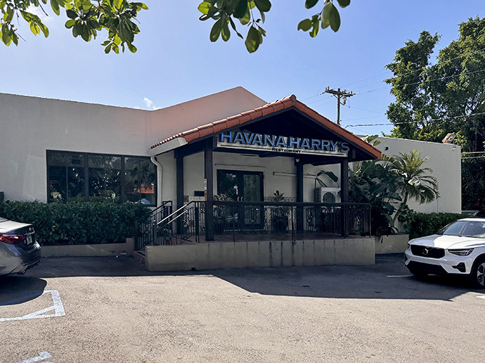 The terracotta-roofed entrance to Havana Harry's stands like a portal to Cuban culinary paradise, promising delicious adventures beyond its doors.