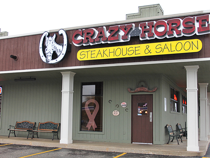 The unassuming exterior of Crazy Horse Steakhouse & Saloon proves once again that the best culinary treasures often hide in plain sight.