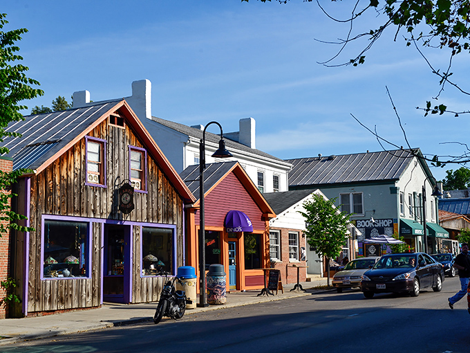 Downtown Yellow Springs greets visitors with its historic Little Art Theatre, a cultural cornerstone where independent films find their audience in small-town America.
