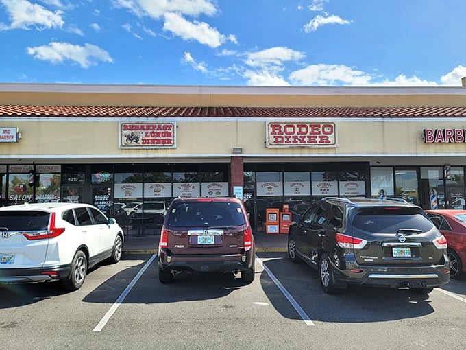 The unassuming storefront that hides breakfast greatness. Like a culinary Clark Kent, Rodeo Diner's modest exterior belies the superhero-level meals served inside.