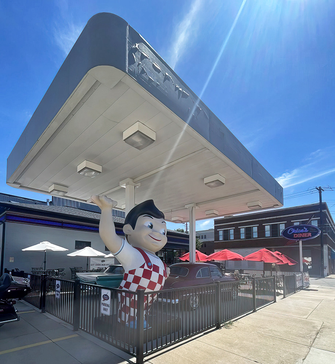 That giant gas station canopy isn't selling fuel – it's housing Ohio's most delightfully themed breakfast destination.