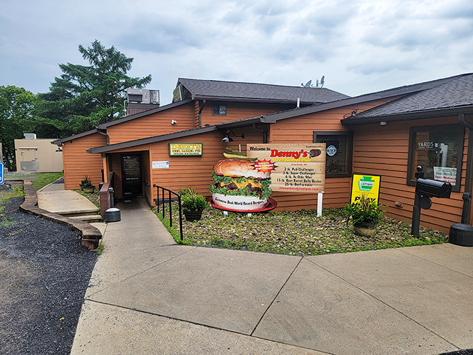 The giant burger model outside Denny's Beer Barrel Pub isn't subtle, but neither are the portions waiting inside this Clearfield institution.