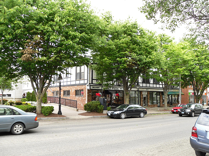 Main Street Ridgefield looks like a movie set where everyone got the memo about perfect New England charm. Those Tudor-style buildings aren't messing around.