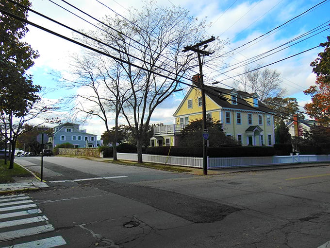 Colorful colonial homes line Stonington's streets like a New England rainbow &ndash; red, yellow, and white facades telling stories of maritime heritage.