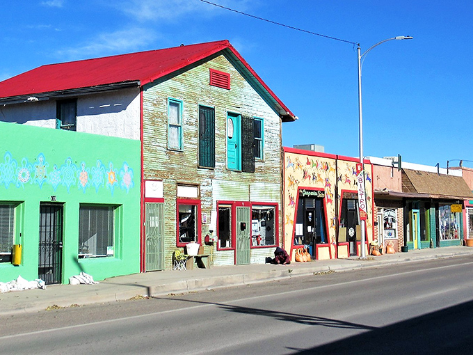 Downtown Truth or Consequences looks like a Wes Anderson film set came to life in the desert, complete with candy-colored storefronts and quirky charm.