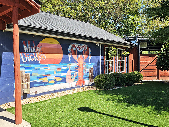 The blue exterior with its rustic wooden entrance and whimsical whale weathervane promises seafood adventures that would make Melville himself hungry for more.