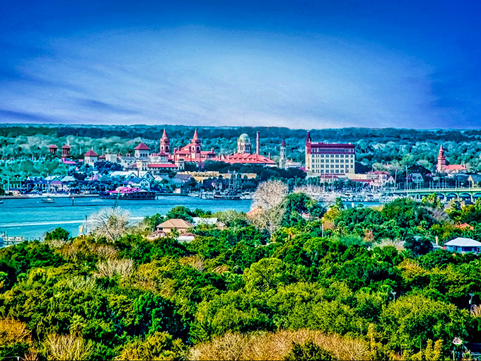 Colorful colonial homes line St. Augustine's waterfront like a Caribbean postcard come to life, while sailboats bob gently in the harbor's embrace.