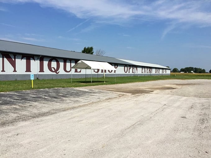 The modest exterior of Jeffrey's Antique Gallery stretches like a time portal along Route 224, promising treasures inside that belie its warehouse-like appearance.