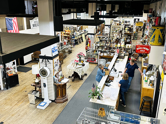 A bird's-eye view of treasure hunting paradise! The Antique Warehouse's multi-level layout invites you to get lost in decades of American nostalgia.