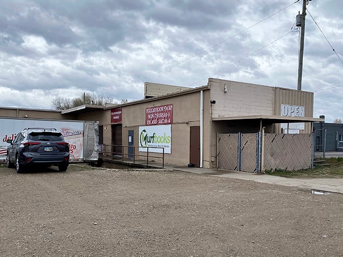 The unassuming exterior of Dollar Book Swap in Dayton&mdash;proof that literary treasures often hide in plain sight, waiting for curious minds.