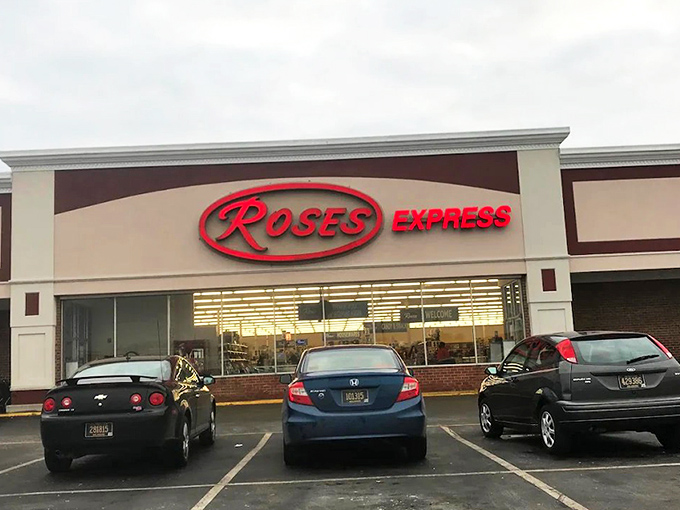 The unassuming storefront of Roses Express belies the retail wonderland within. Like a discount store TARDIS, it's bigger on the inside!